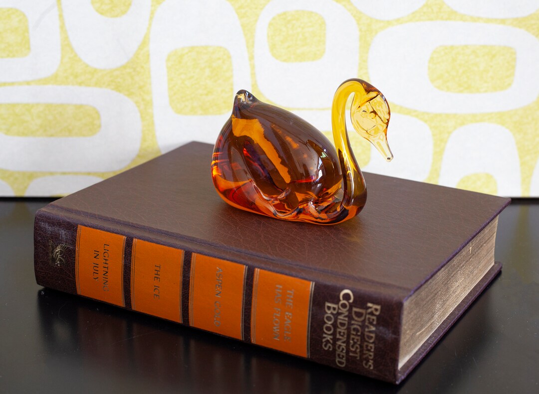 Gold Hand Blown Glass Swan, Amber Swan Art Glass - Etsy