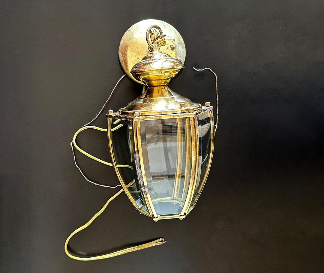 Brass and Glass Hanging Light Fixture, 1990s Beveled Curved Glass ...