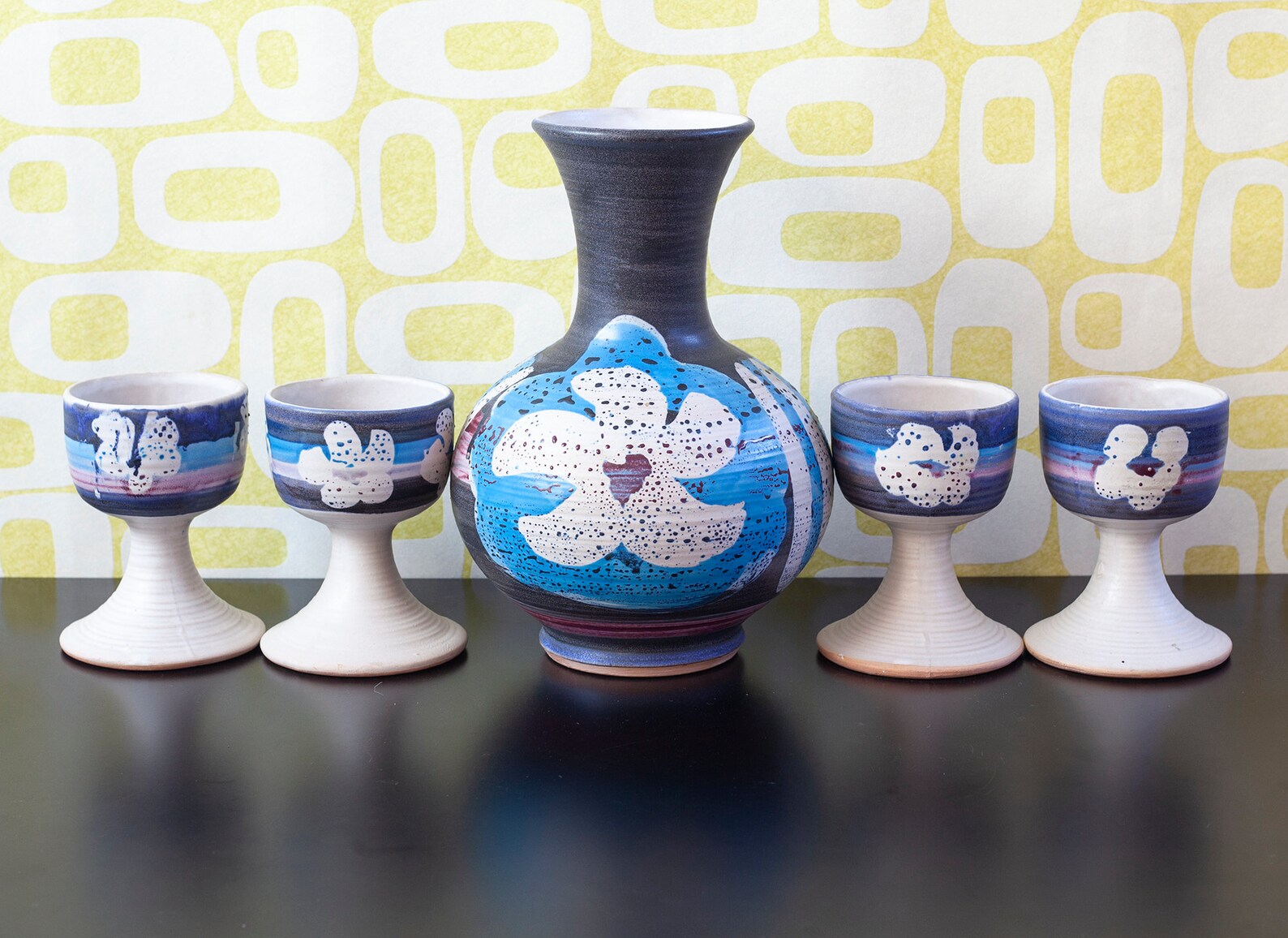 Vintage Signed Ceramic Stoneware Goblets and Decanter, Handmade and by ...