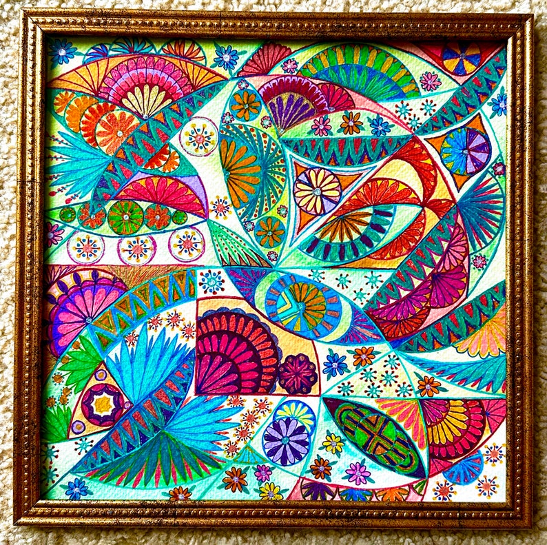 Original Geometric Drawing, Abstract Art, Gel Pen Artwork by Connie ...