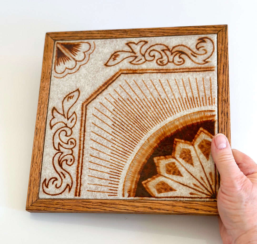 Vintage Wood Framed Ceramic Art Tile 1970s - Etsy