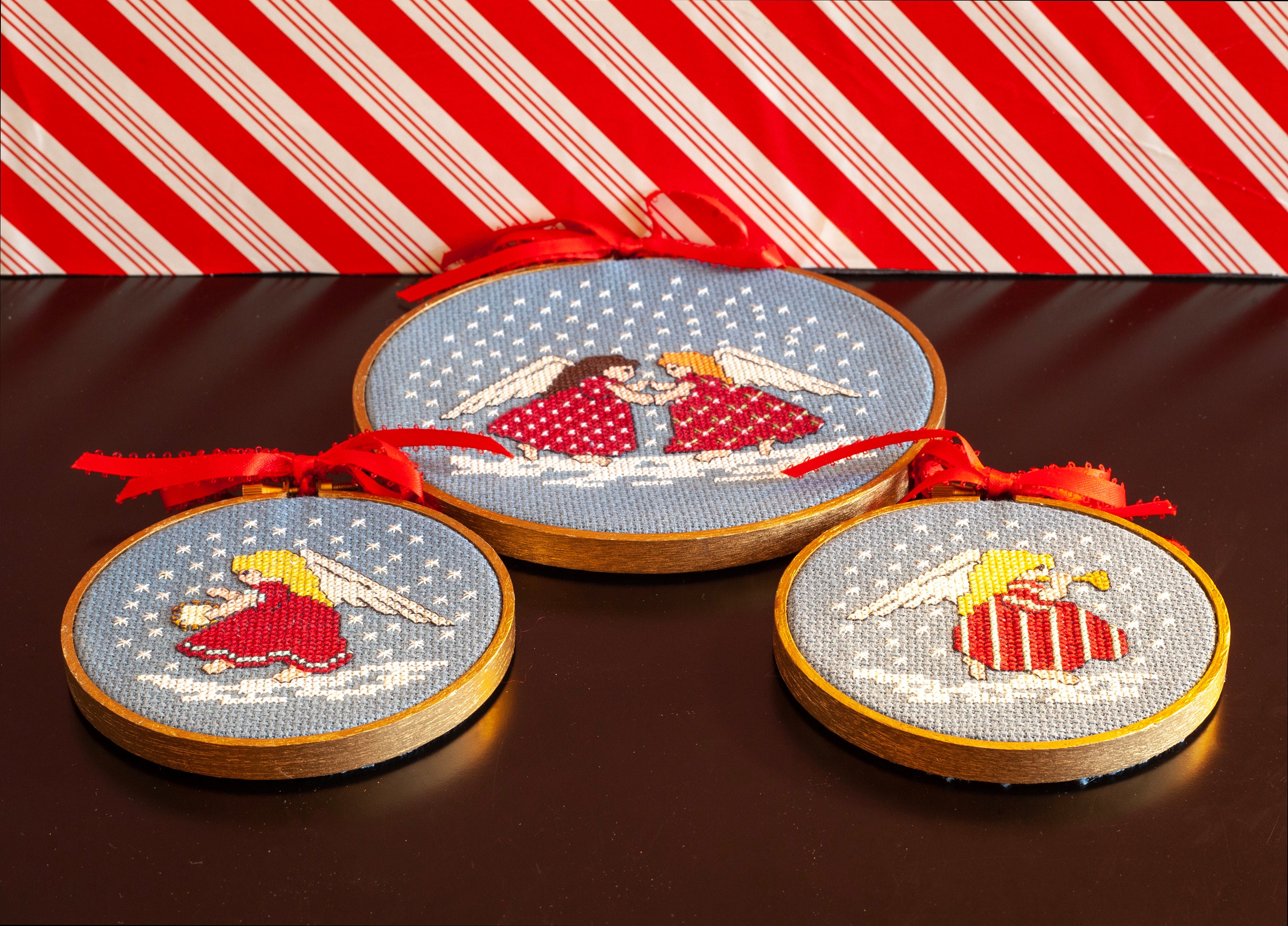 Vintage Needlepoint Cross Stitch Angles Framed Blue and Red - Etsy