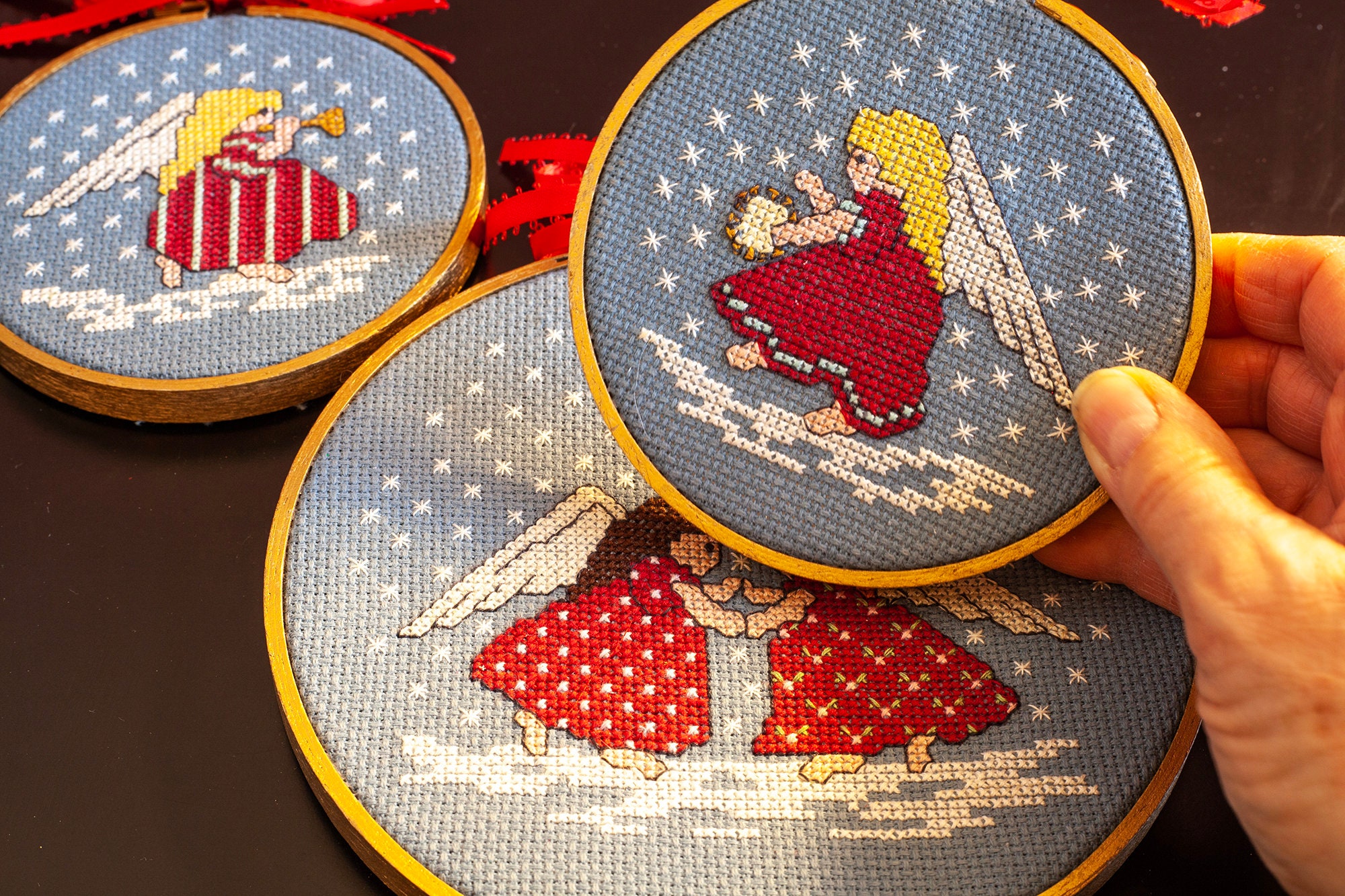 Vintage Needlepoint Cross Stitch Angles Framed Blue and Red - Etsy