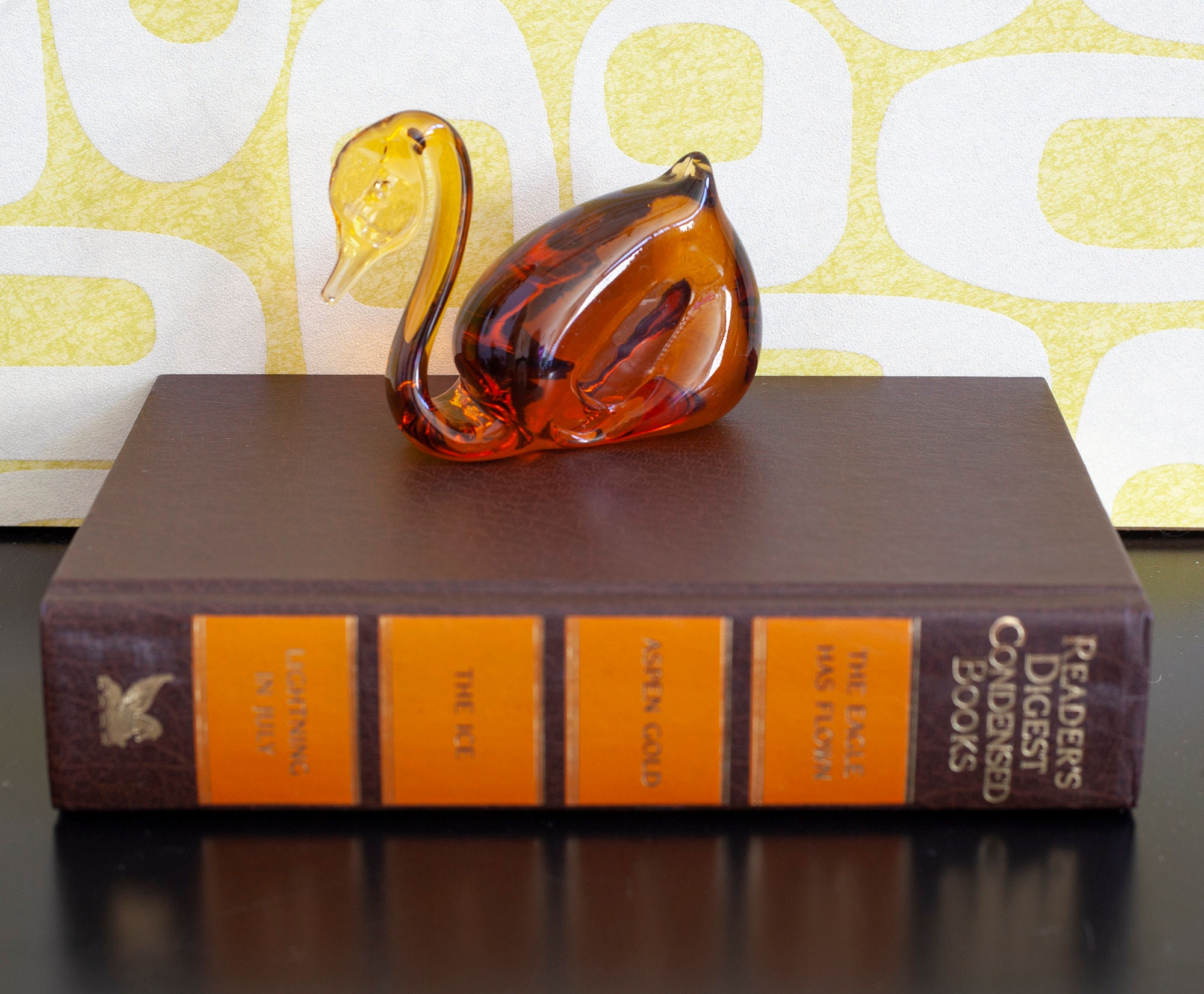 Gold Hand Blown Glass Swan, Amber Swan Art Glass - Etsy
