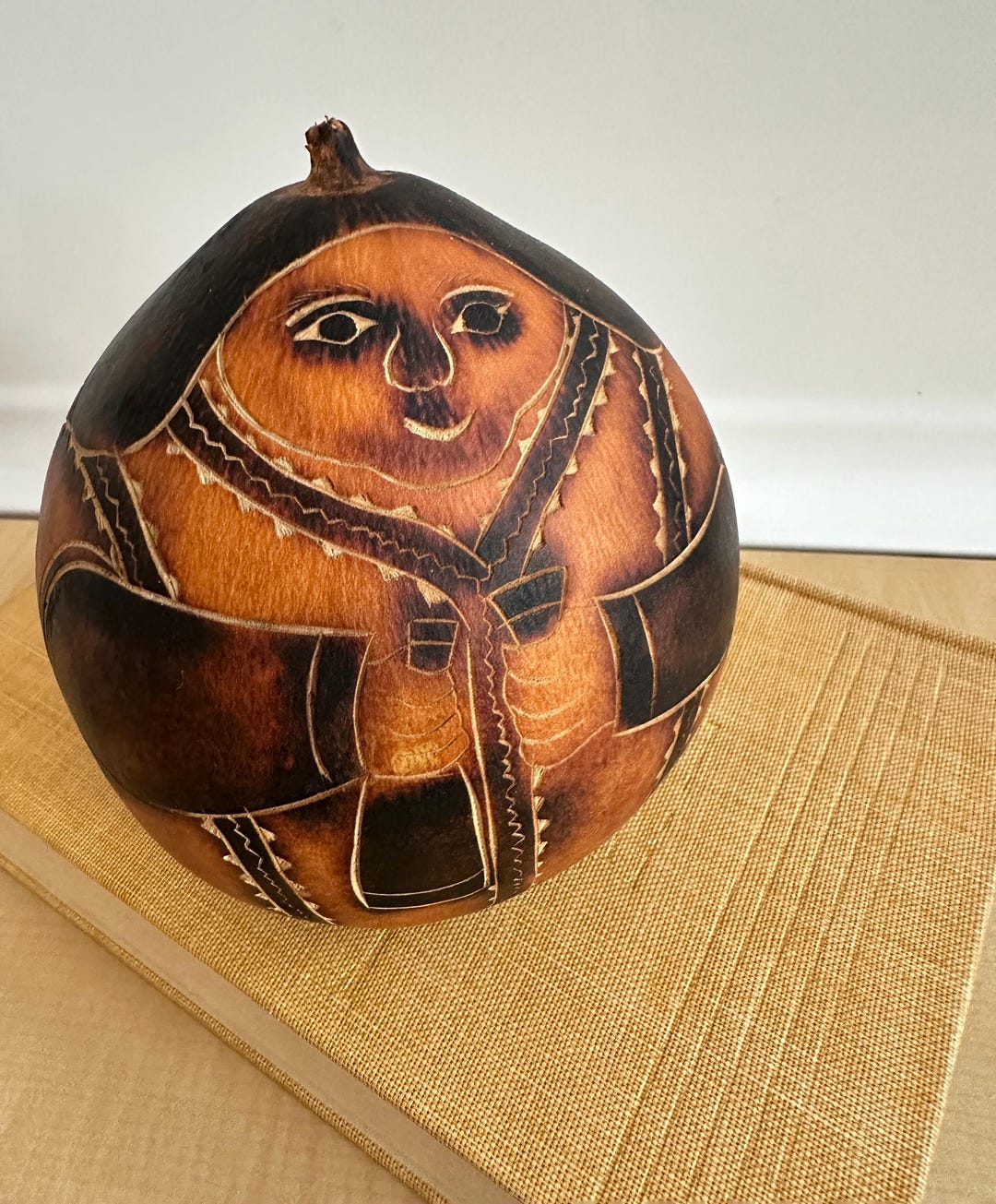 Hand Carved Gourd With Smiling Man Holding Wine Bottle and Glass - Etsy