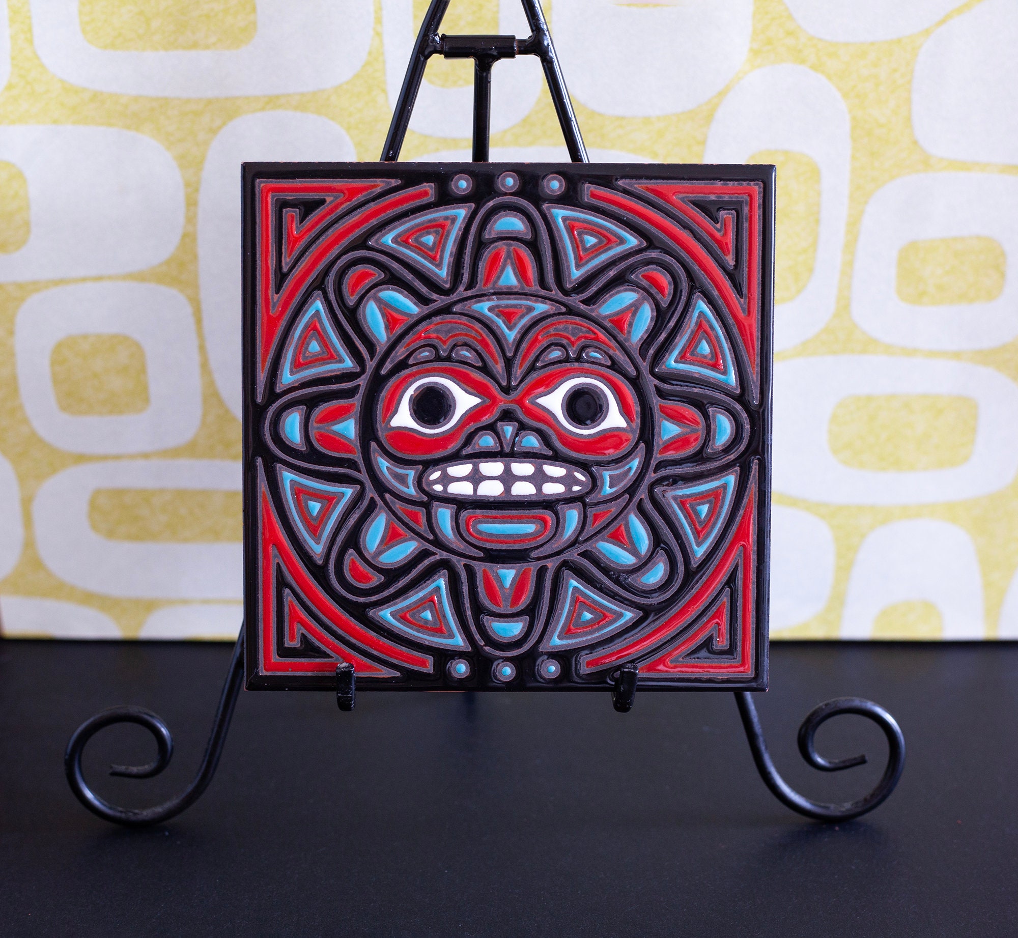 Haida Tlingit Native Alaska Ceramic Art Tile, Red Clay Sun Tile, Hand ...