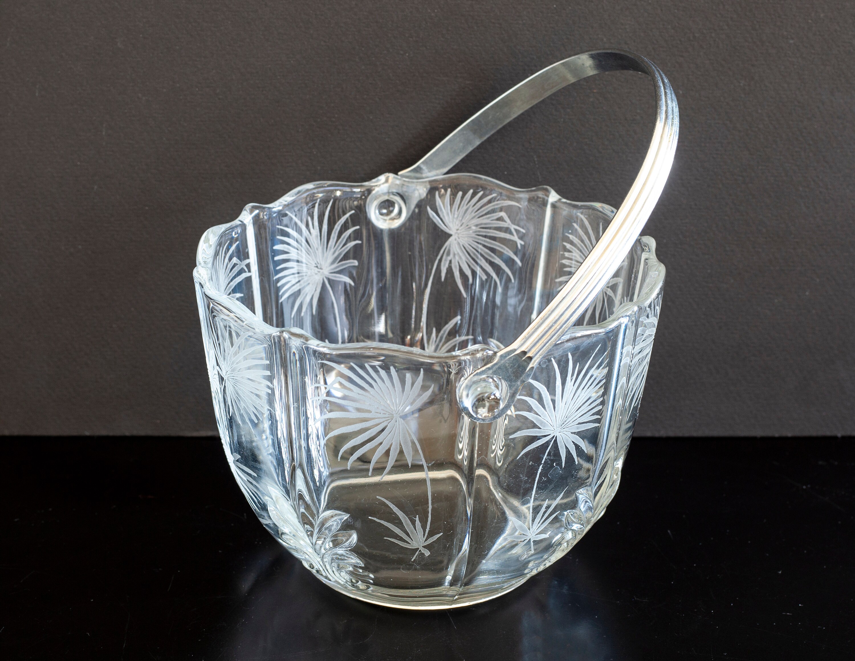 Fostoria Lido Baroque Ice Bucket W/ Chrome Handle, MCM Etched Glass ...