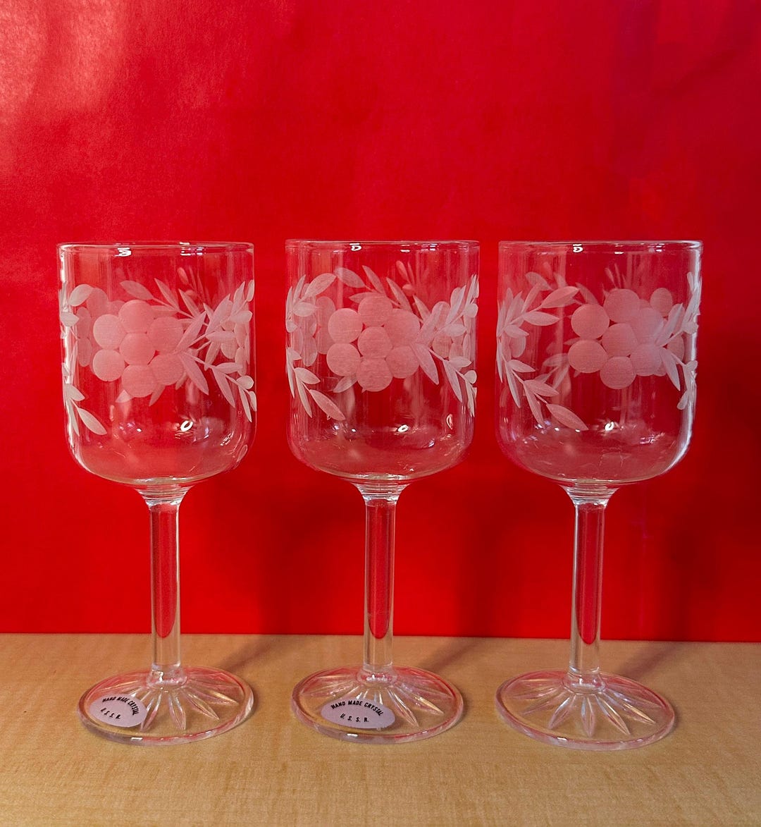 Vintage USSR Etched Crystal Cordial Glasses, Barware Formal Dining ...
