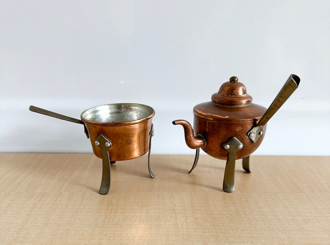Vintage Miniature Copper Kettle and Pan, Swedish Tea or Coffee Pot and ...