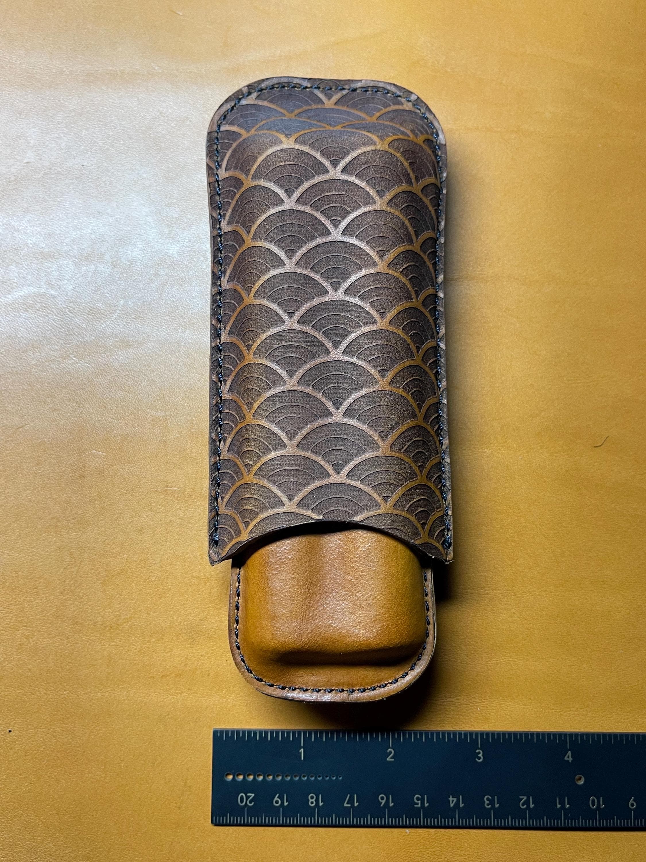 Travel Cigar Case Featuring Japanese Seigaiha Wave Pattern. Handmade 2 ...