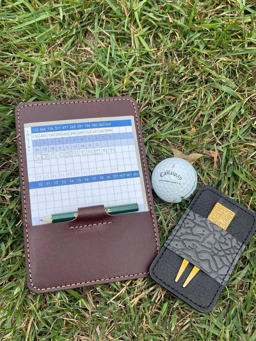 Golf Scorecard Holder With Built-in Pencil Holder. Leather Scorecard ...