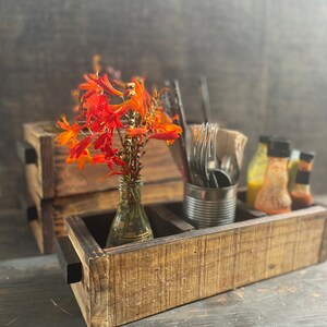 Rustic Wooden Cutlery and Condiment Caddy Box. - Etsy
