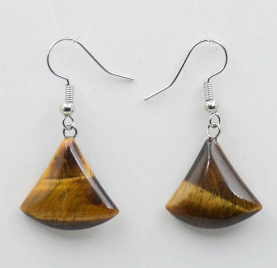 Tigers Eye Brown Stone Dangle Drop Earrings Tiger Eye - Etsy