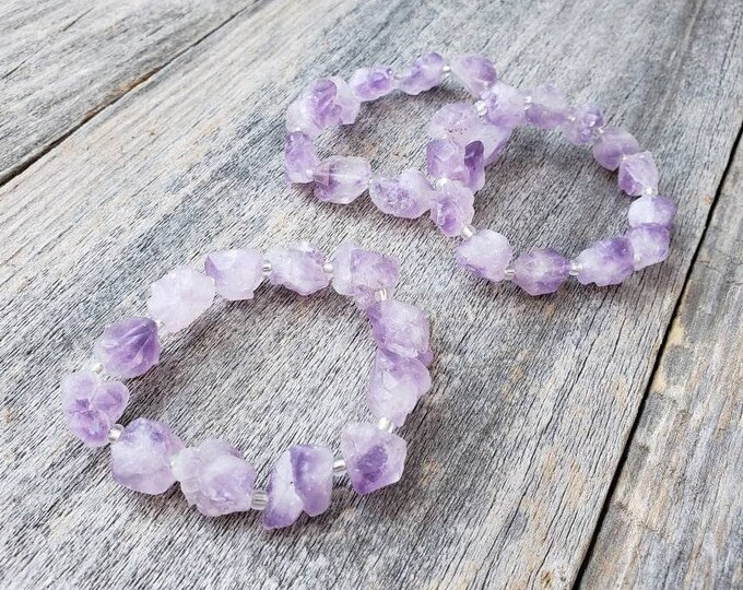 Purple Natural Raw Amethyst Gemstone Crystal Bracelet - Etsy