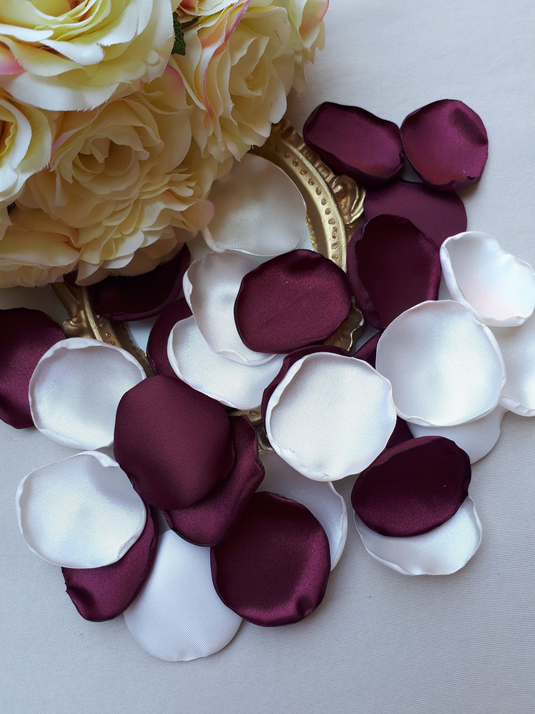 NEW Maroon Dark Burgundy Handmade Rose Petals, White Flower Petals ...