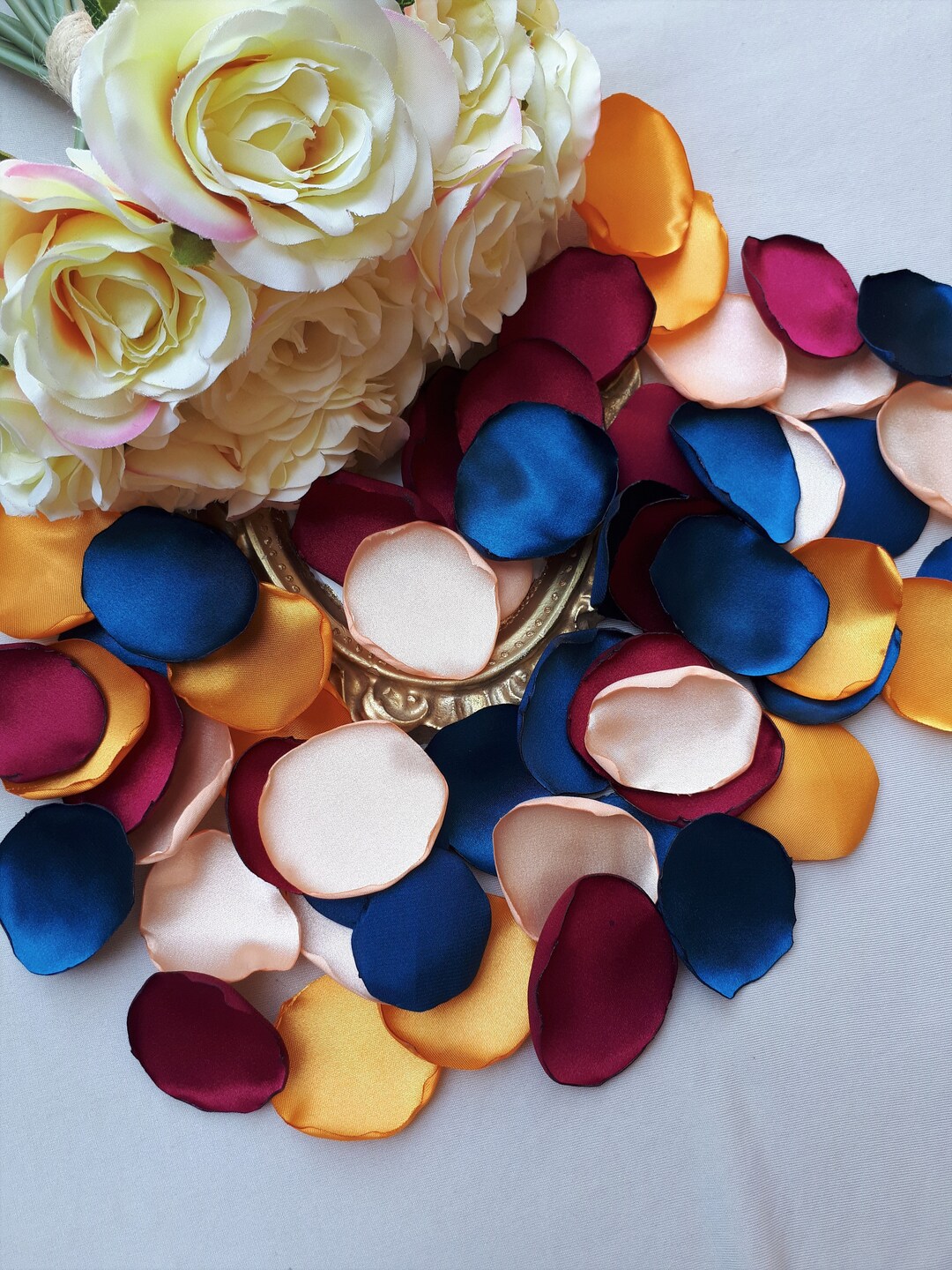Burgundy, Royal Blue Apricot & Orange Flower Rose Petals Handmade ...