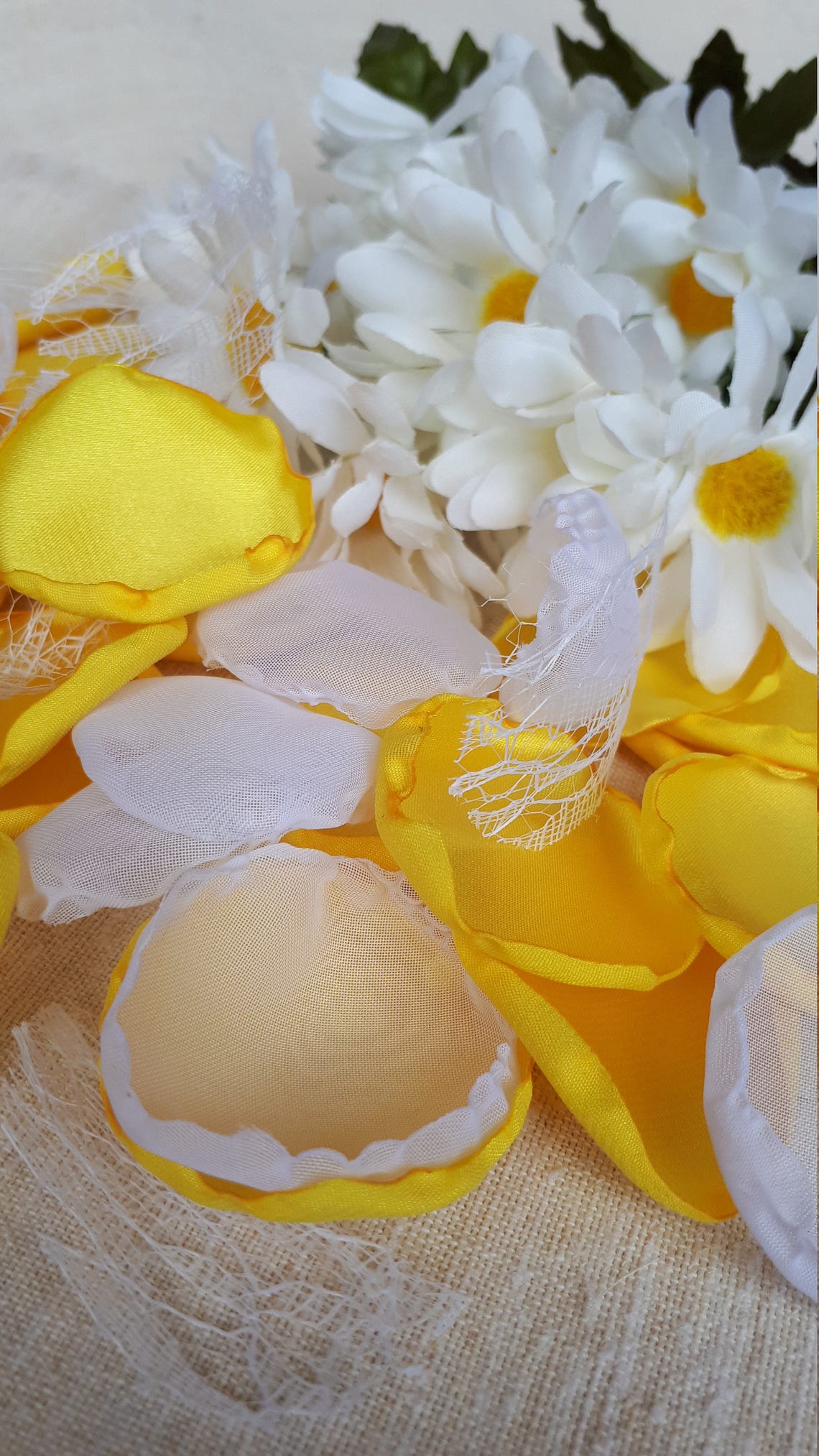 Yellow Lace & Transparent Tule Rose Petals Daisy Satin Rose | Etsy
