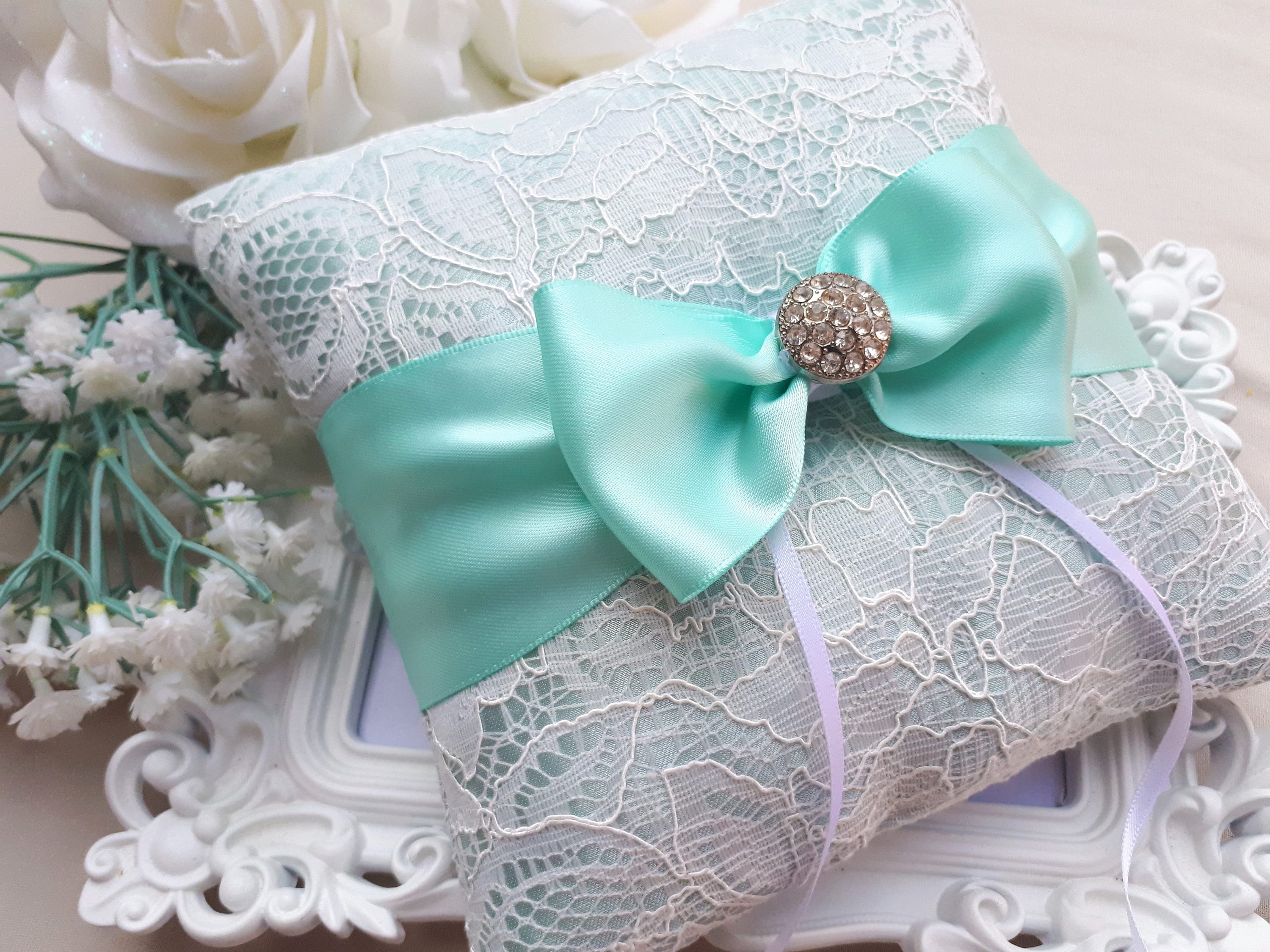 NEW Wedding Ring Pillow Lace Ring Pillow With Turquoise - Etsy