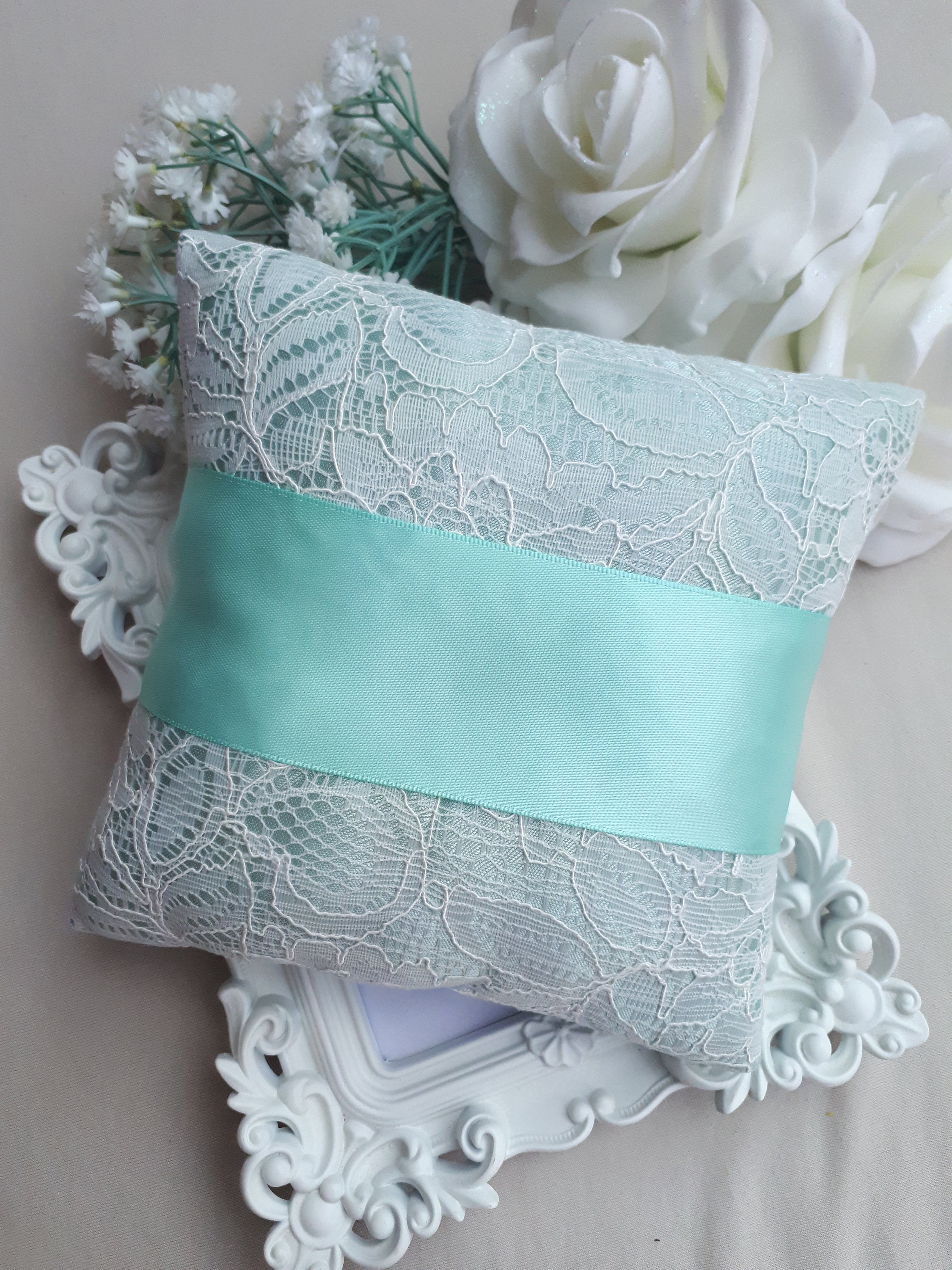 NEW Wedding Ring Pillow Lace Ring Pillow With Turquoise - Etsy