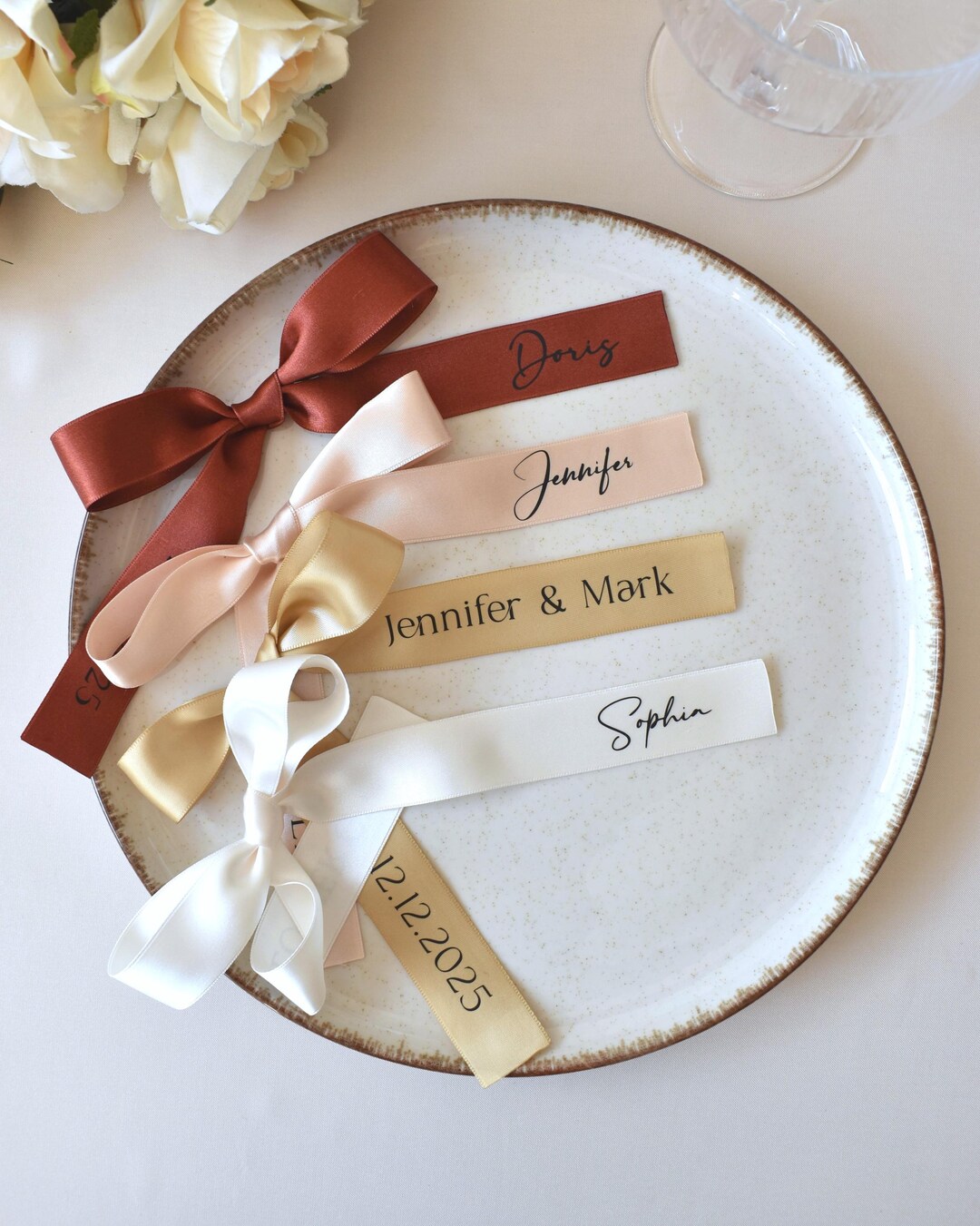 Personalized Ribbon Place Setting | Custom Name Bow for Wedding Table ...