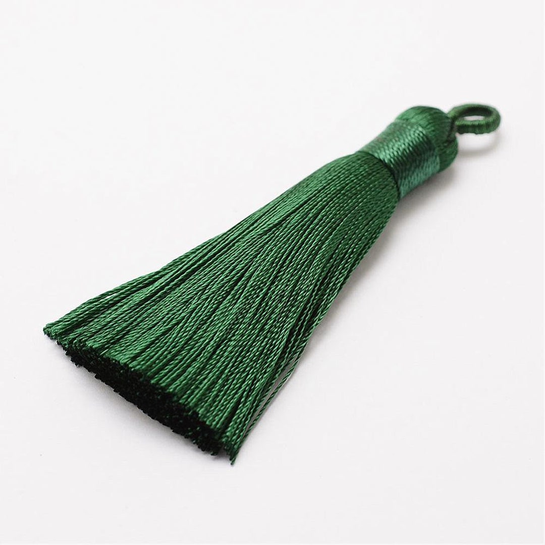 2 Dark Green Ice Silk Tassels, Dark Green Polyester Ice Silk Tassel ...