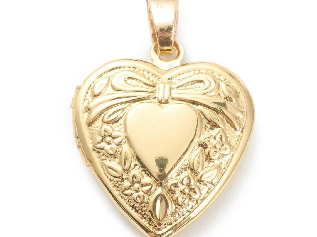 18K Gold Plate Heart Locket Pendant, Photo Frame Heart Locket Pendant ...