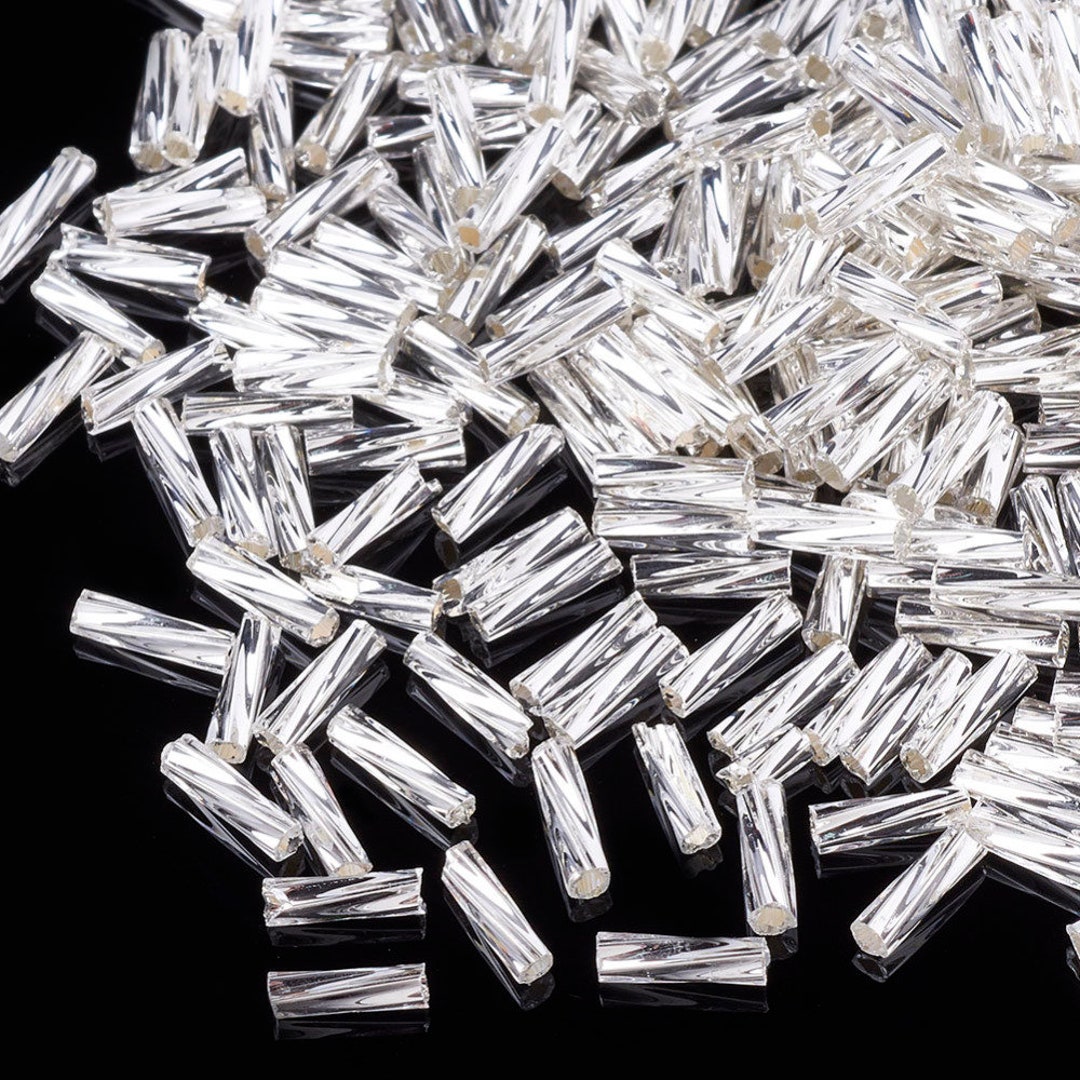 Silver Lined Whitesmoke Bugle Beads, Silver Color Bugle Beads, Twist ...