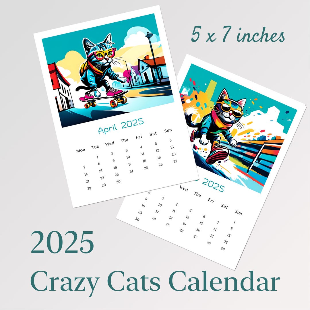 2025 Desk Calendar Crazy Cats Monthly 5x7 Cat Lovers New Year Christmas ...