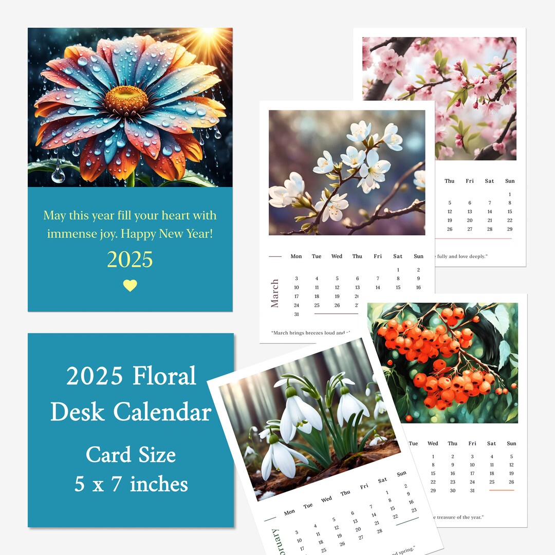 2025 Floral Desk Calendar 5 X 7 With Wooden Clipboard and Inspirational ...