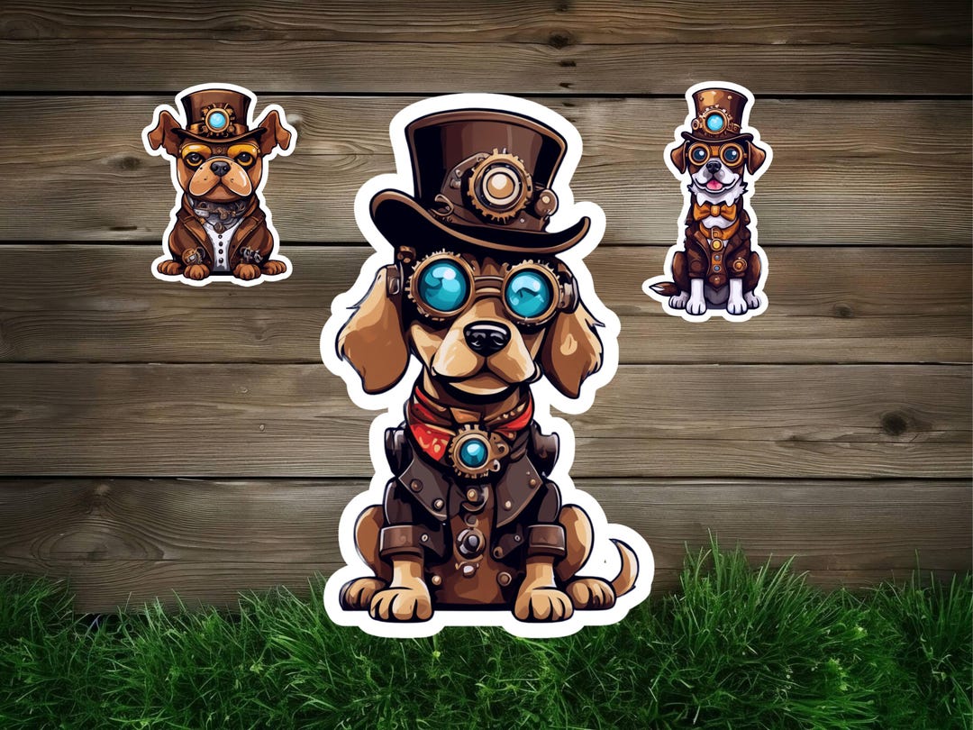 Steampunk Style Dog Vinyl Stickers. Cartoon Dog Sticker. Fancy Dressed ...