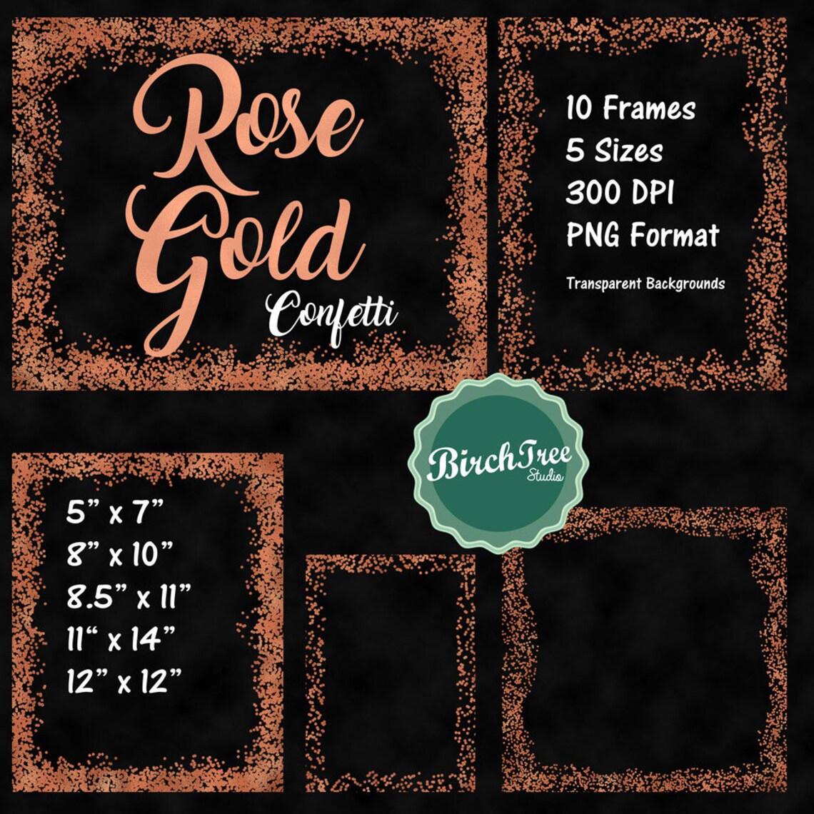 Rose Gold Confetti Clipart Borders Confetti Frame Clipart | Etsy