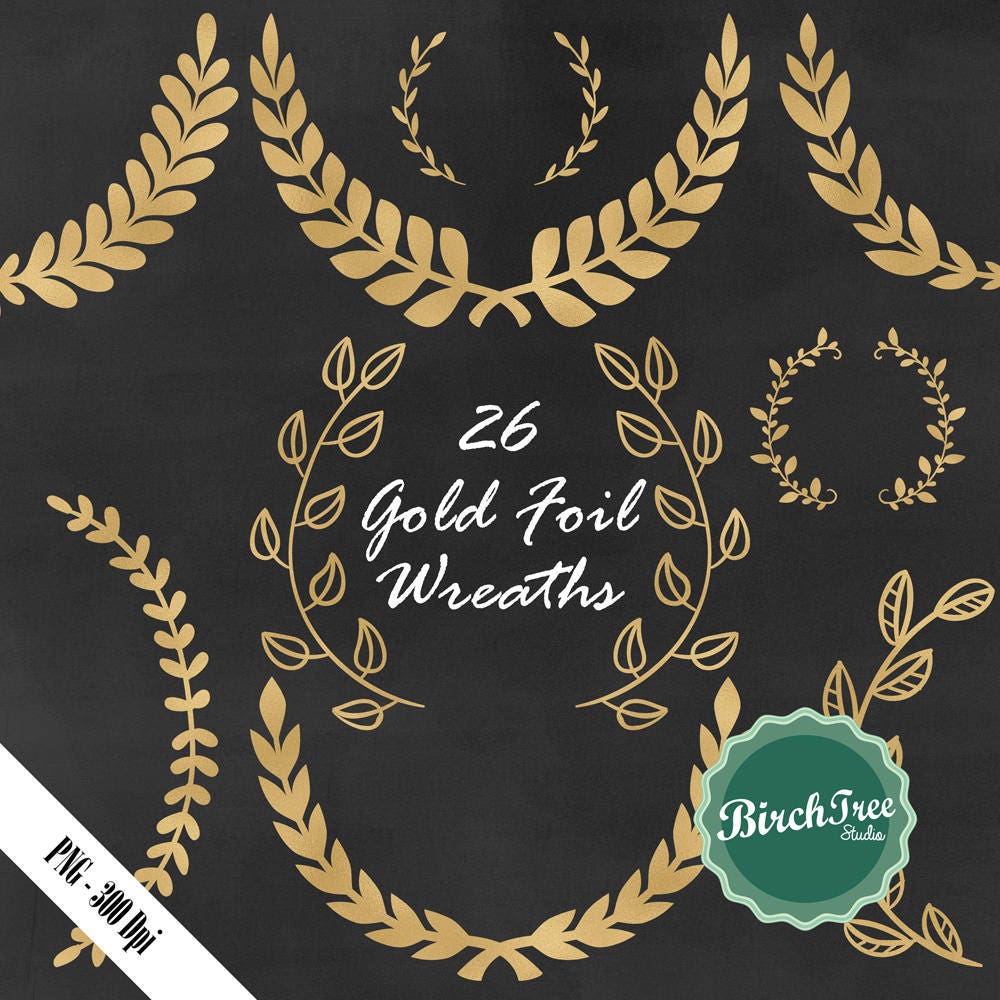 Gold Flower Wreath Clipart - Gold Hand Drawn Floral Elements Clipart ...