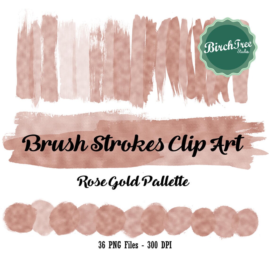 Rose Gold Foil Brush Stroke Clipart Digital Brush Strokes Metallic ...