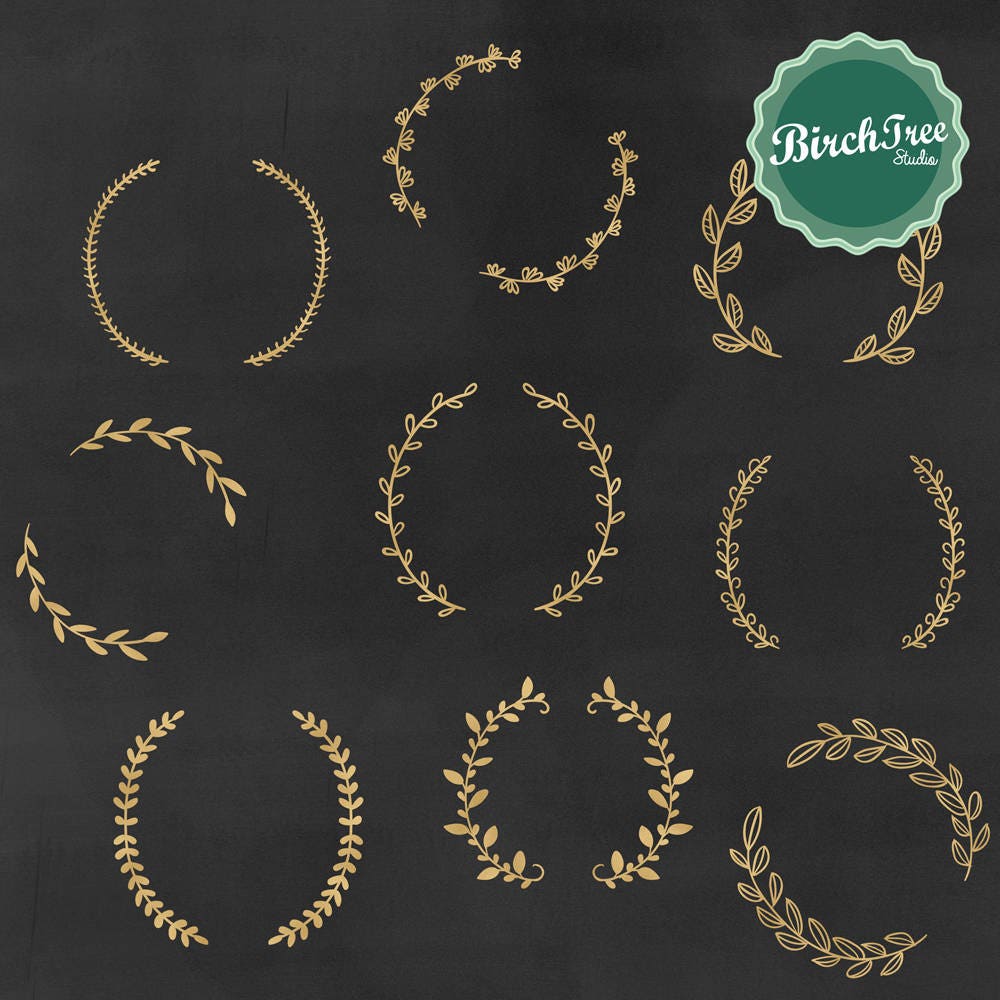 Gold Flower Wreath Clipart - Gold Hand Drawn Floral Elements Clipart ...