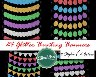 Gold and Silver Glitter Bunting Banner Clipart - Etsy