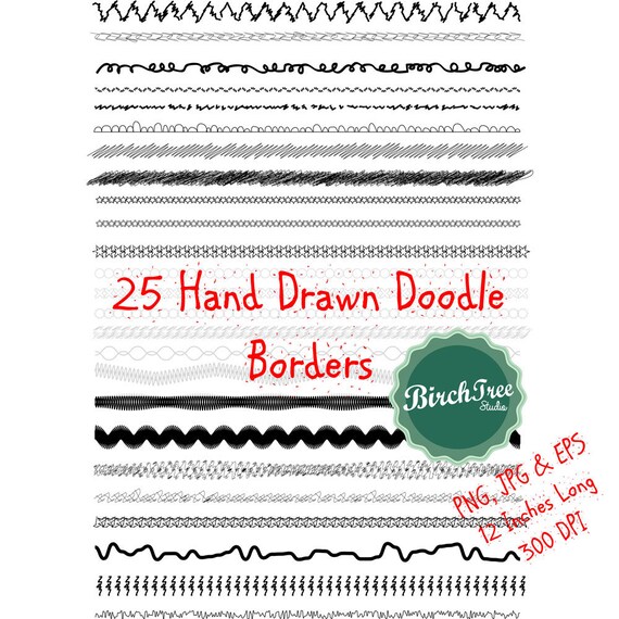 Doodle Borders Clipart 25 Hand Drawn Doodle Vector Clipart | Etsy