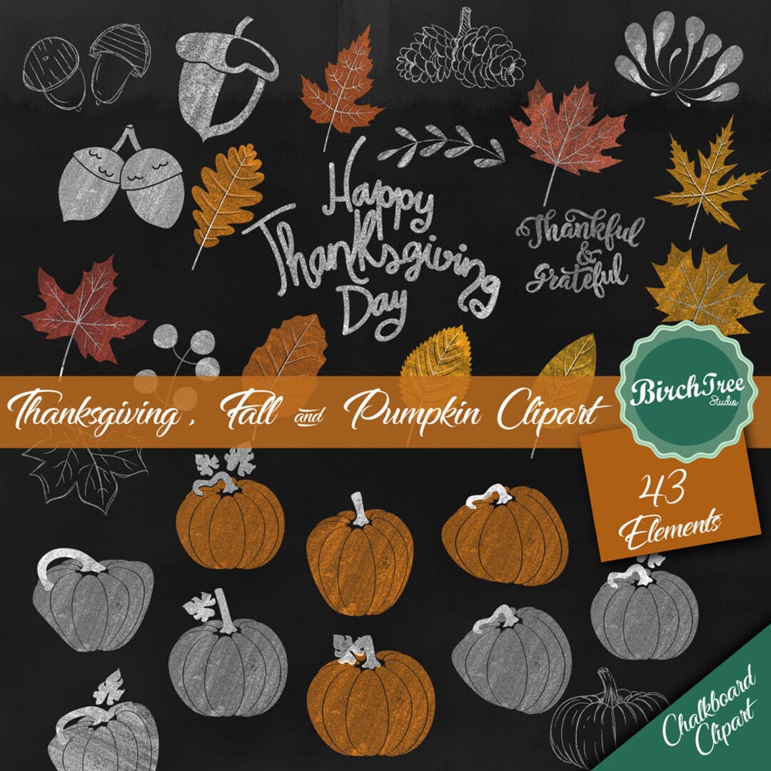 Thanksgiving Chalkboard Clipart - Fall Chalk Clipart - Pumpkin Chalk ...
