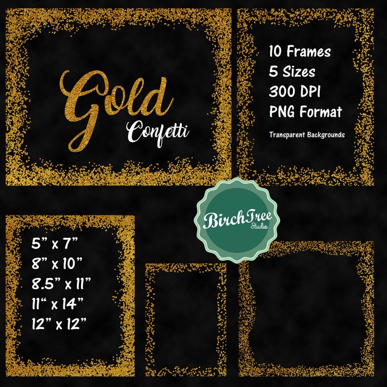 Gold Confetti Borders Confetti Frame Clipart Border Overlay Border ...