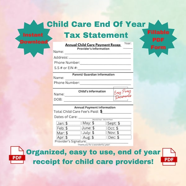 Daycare Tax Statement - Etsy