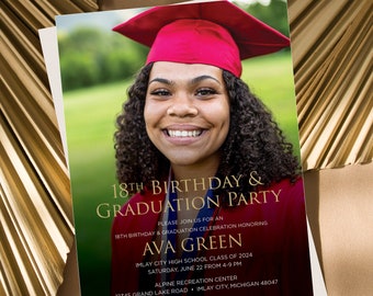 Graduation and Birthday Invitation With Photo 18th Birthday and ...