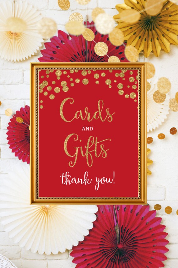 Instant Download Printable Cards and Gifts Sign Red and Gold | Etsy