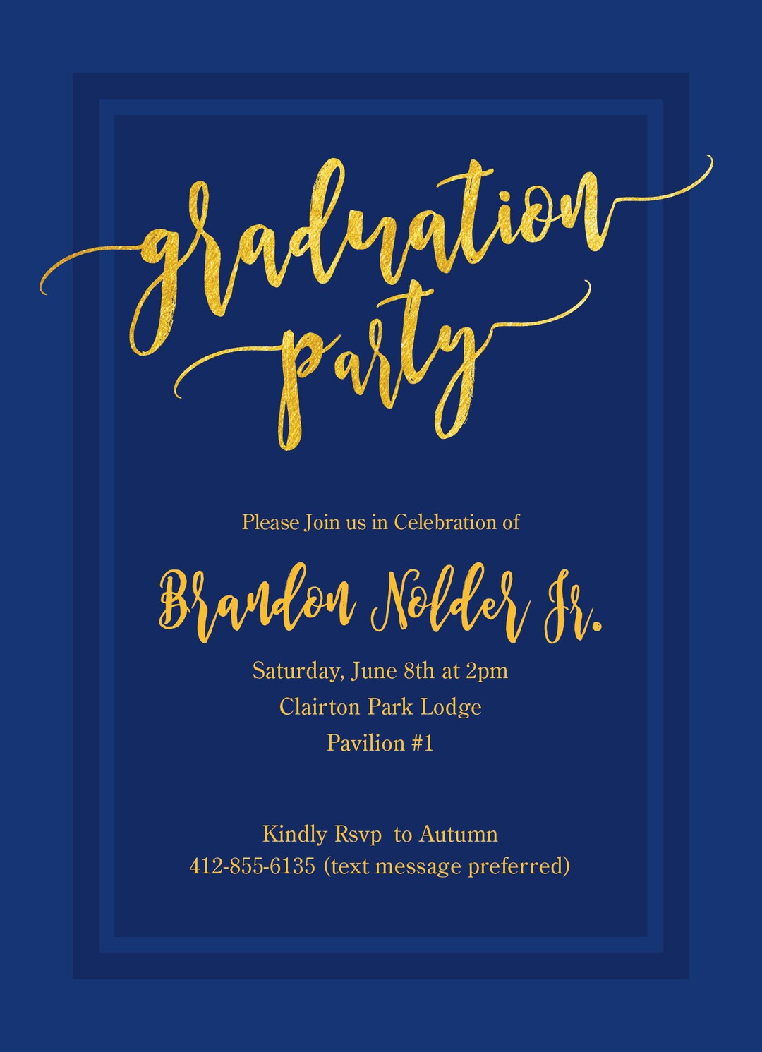 Blue and Athletic Gold Graduation Invitation With Photo - Etsy