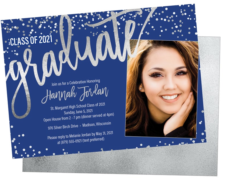 Royal Blue and Silver Graduation Party Invitation - Etsy