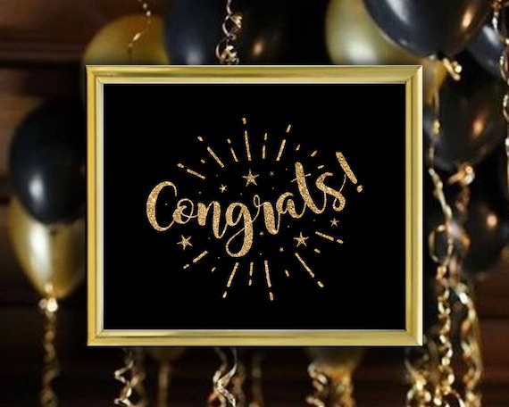 Instant Download Printable Congrats Sign Black and Gold | Etsy
