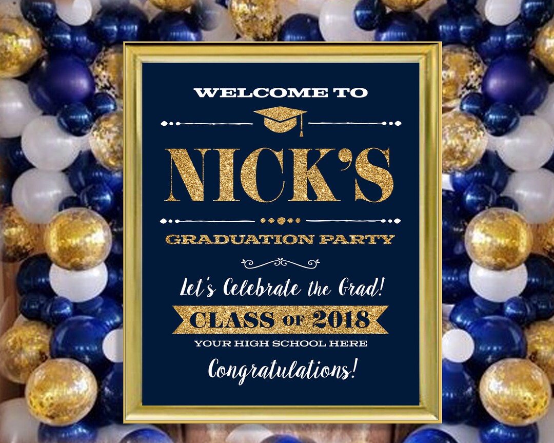 Personalized Printable Grad Party Poster Navy Blue and Gold - Etsy