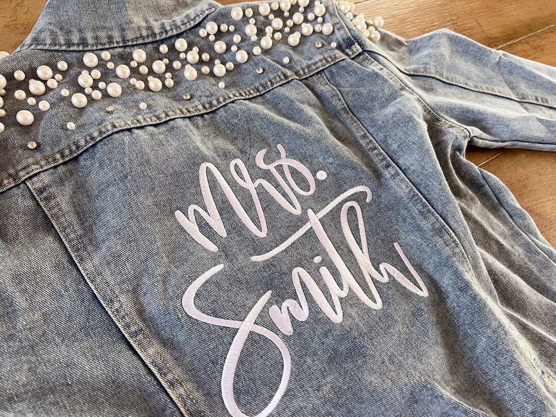 Embroidered Bride Denim Jacket With Extra Pearls & Rhinestones - Etsy
