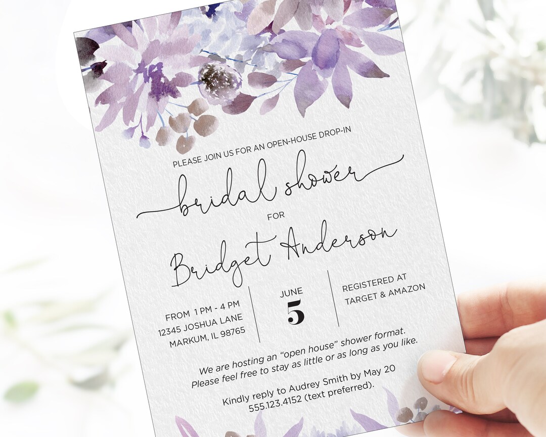 Open House Drop in Shower Bridal Shower Invitation With Soft Lavender ...