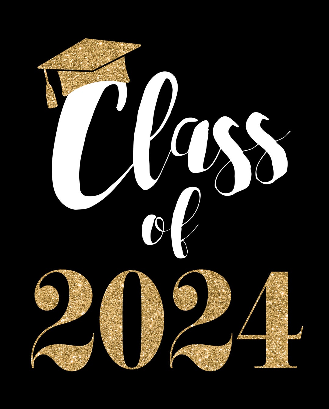 Class of 2024 Black and Gold Glitter Grad Party Sign - Etsy