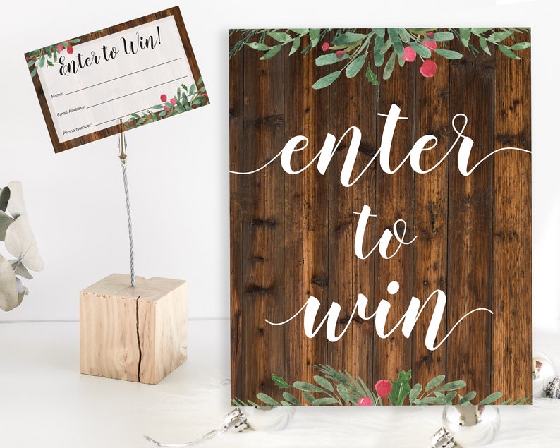 Enter to Win Printable Sign and Tickets Rustic Wood Holiday | Etsy