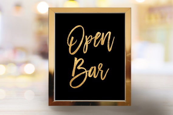 Open Bar Printable Sign Gold Shimmer and Black Instant | Etsy